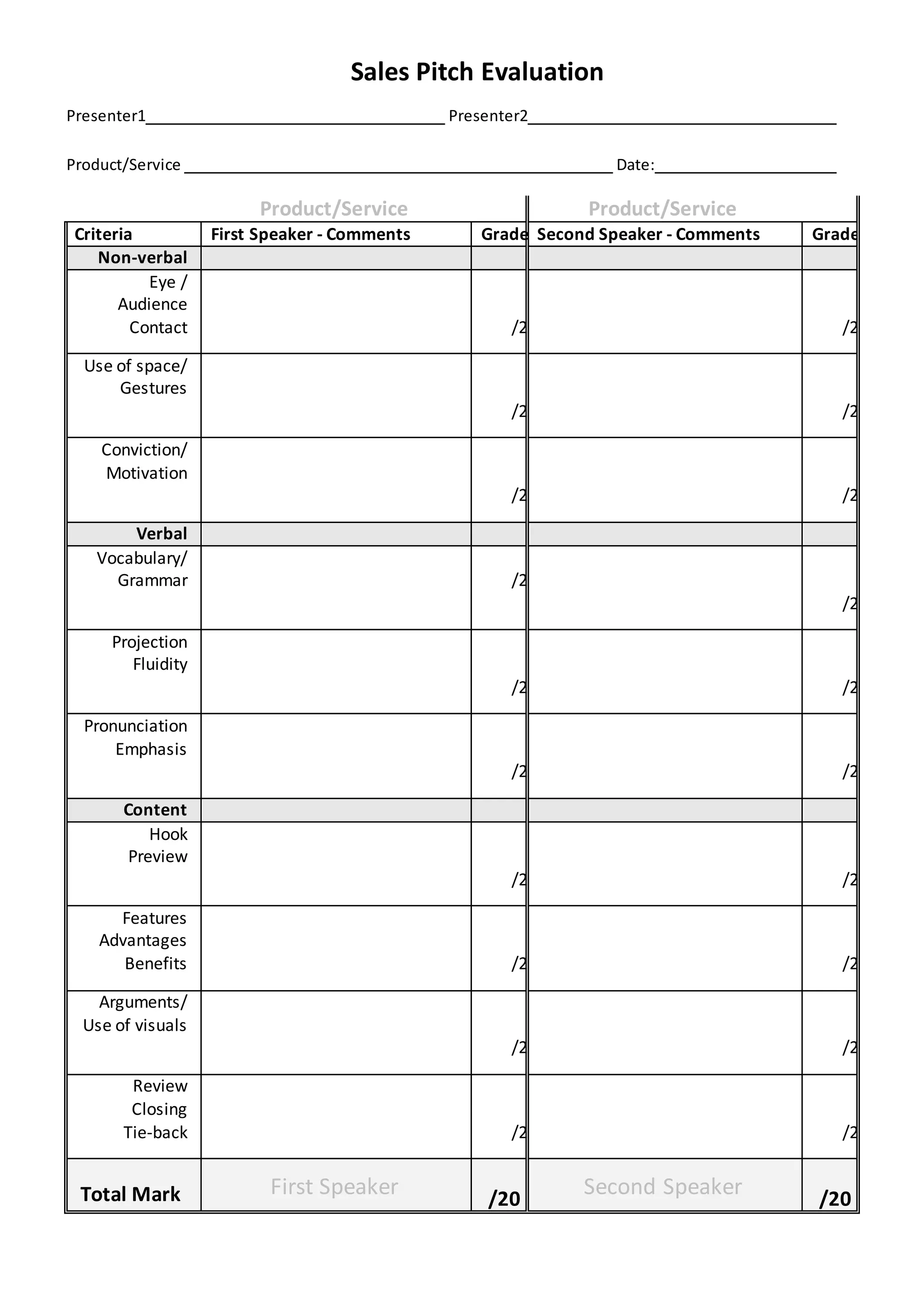 Sales pitch evaluation form | DOCX