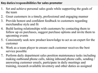 Sales promoter job description | PPTX