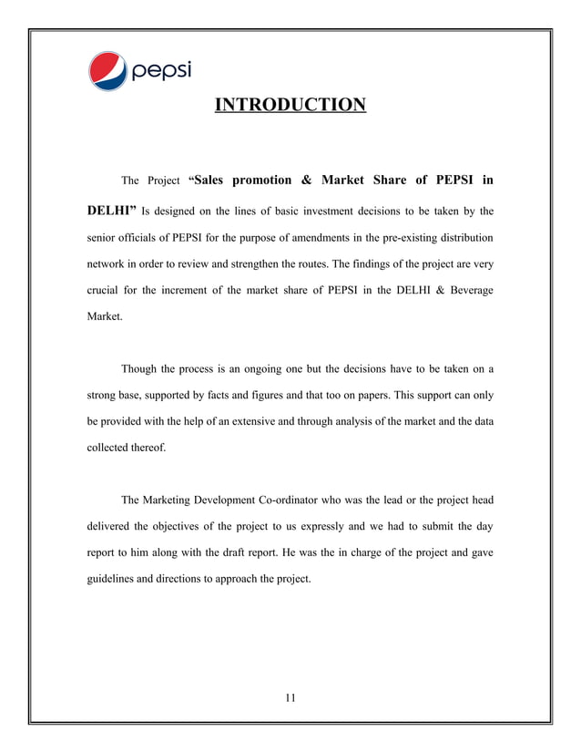 Sales & promotion of pepsi | DOC | Business Administration | Business