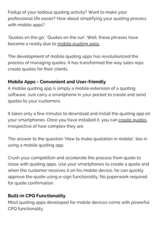 Sales Quote Generation in Mobile Device | PDF