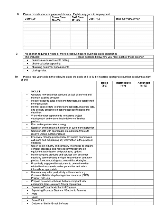 Sales rep prescreening questionnaire | PDF