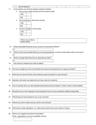 Sales rep prescreening questionnaire | DOC