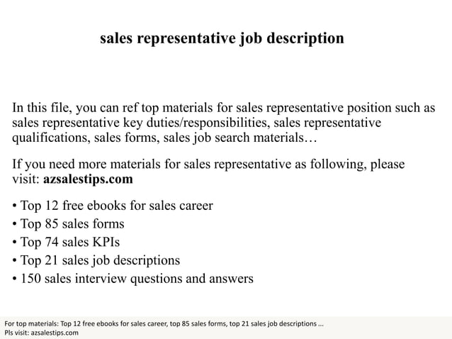 Sales representative | PPT | Free Download