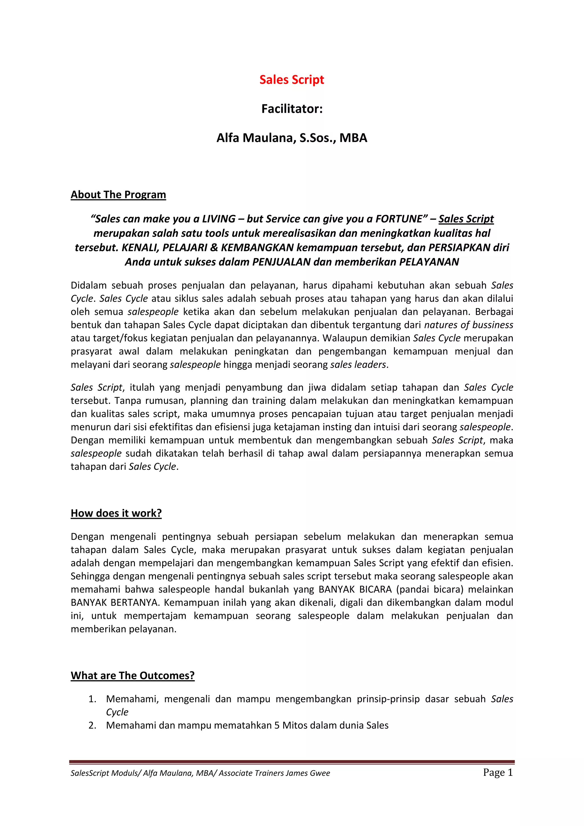 Sales script moduls | PDF