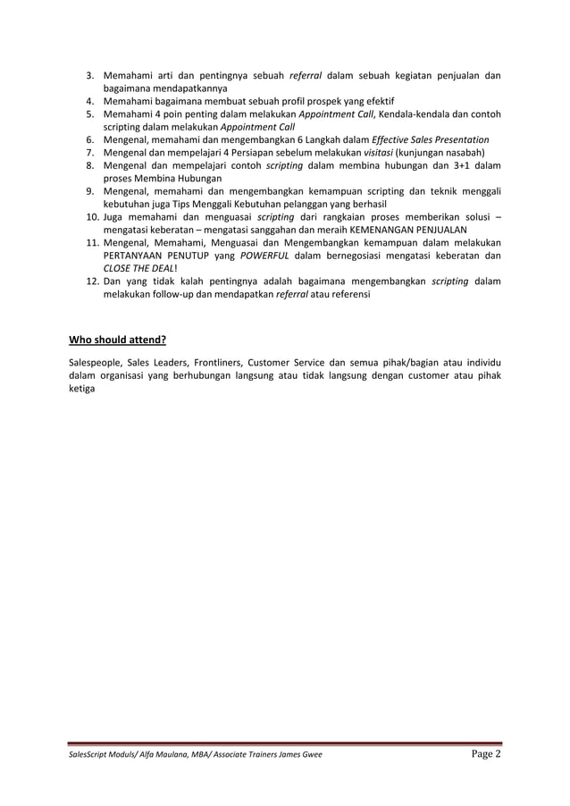Sales script moduls | PDF