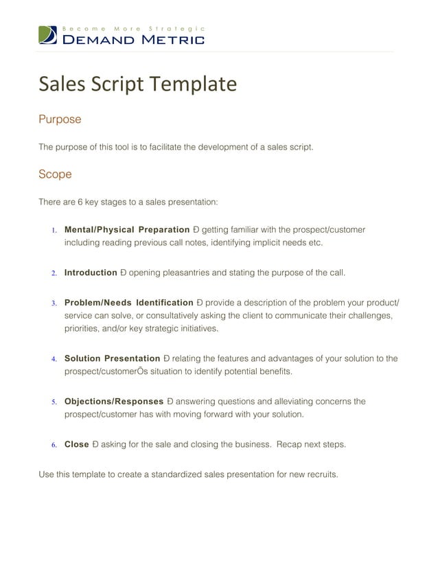 Sales Script Template | DOC