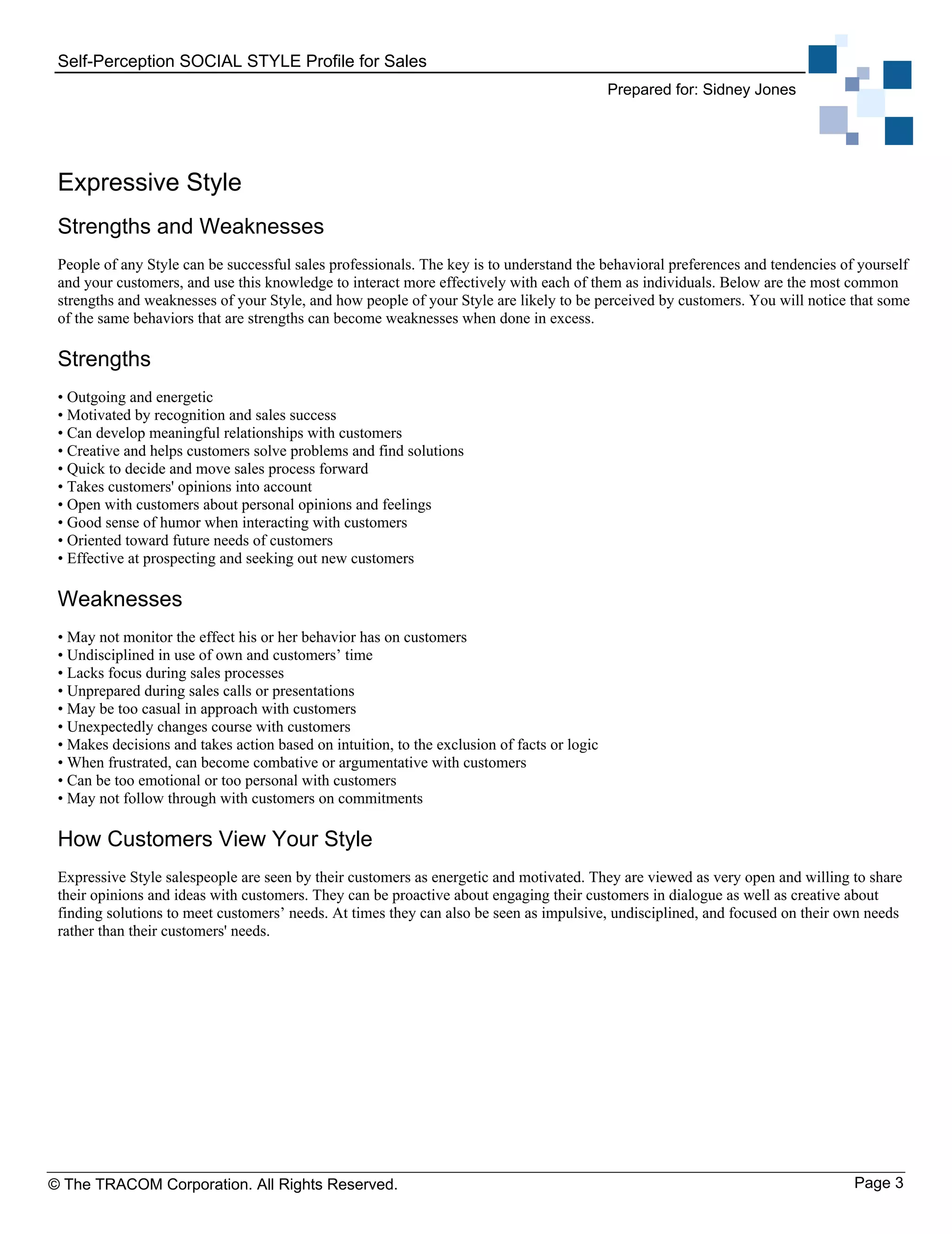 Sales self perception social style & versatility profile | PDF