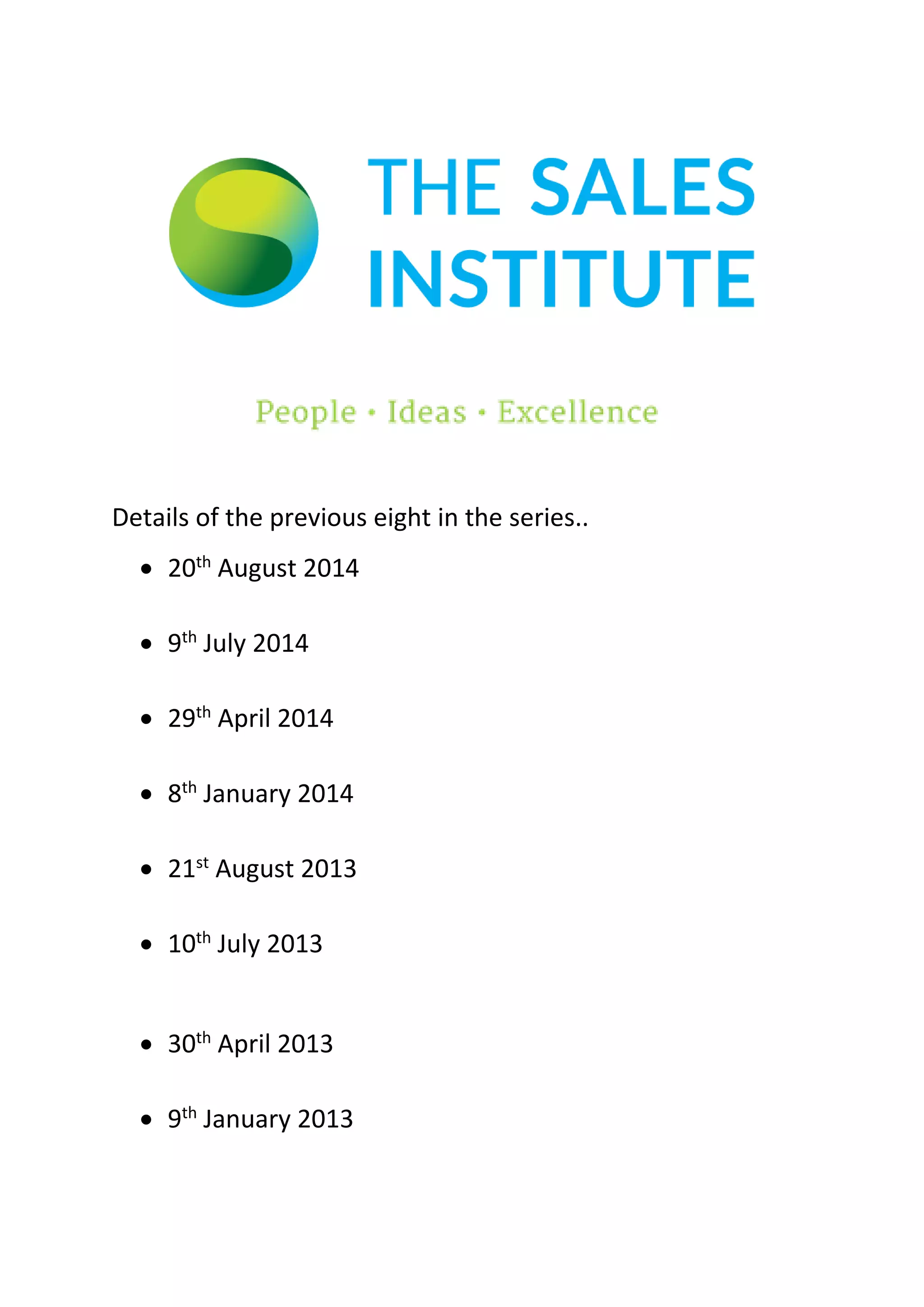 Sales skills series details of last eight | PDF