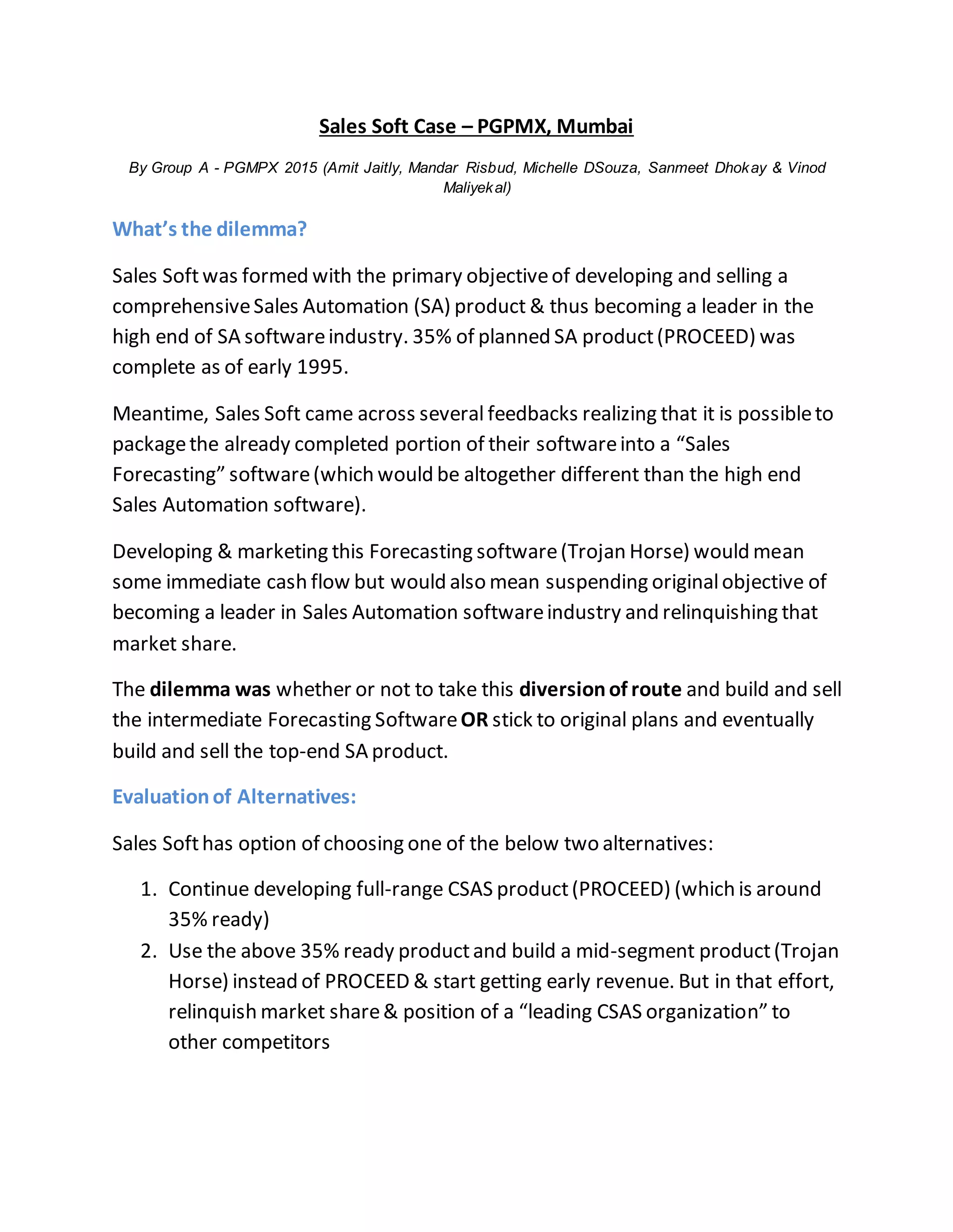 Sales soft analysis - group a v2.0 | DOCX