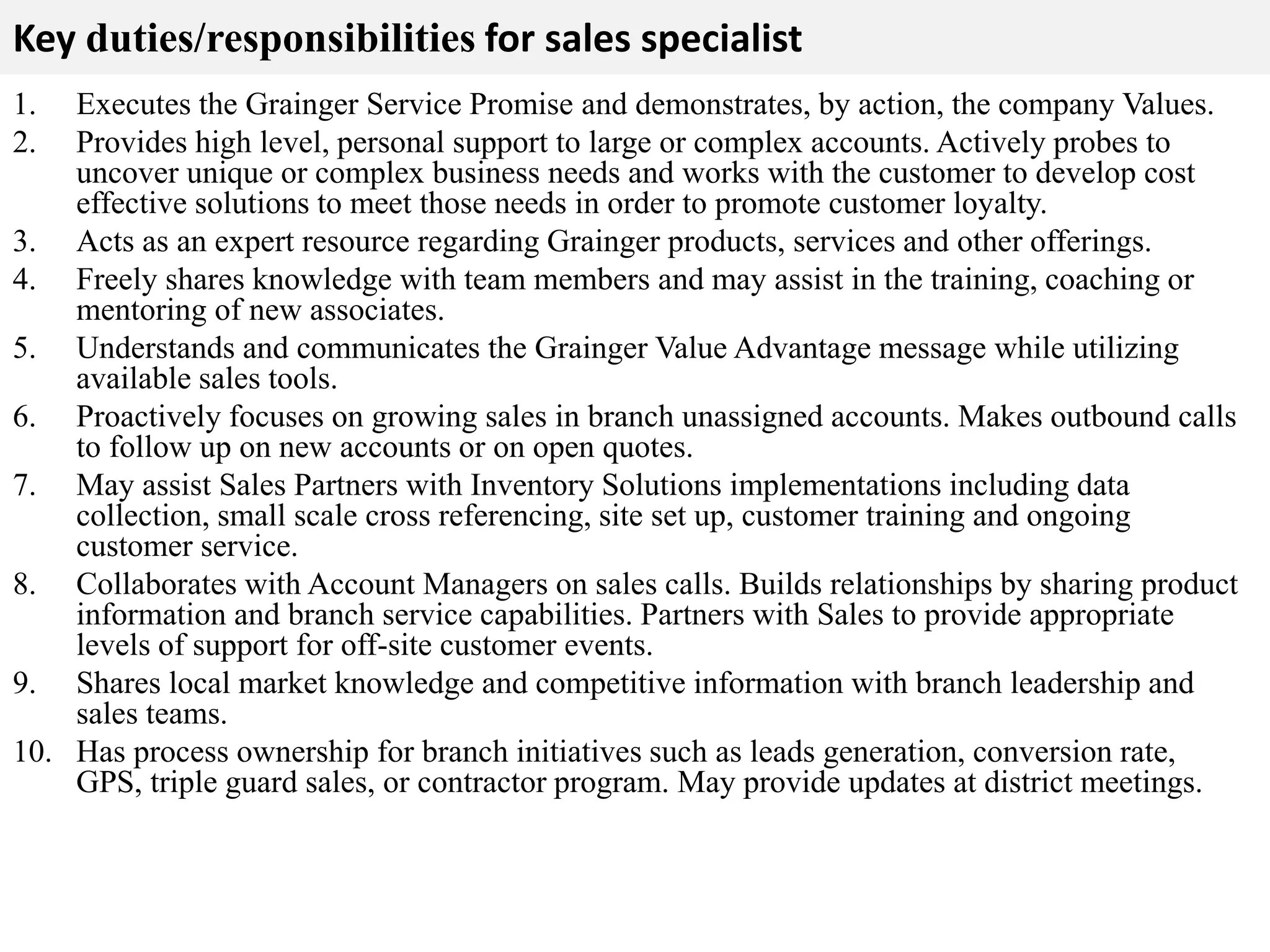 Sales specialist job description | PPTX