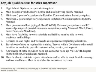 Sales supervisor | PPTX | Resume Writing and Advice | Job Search