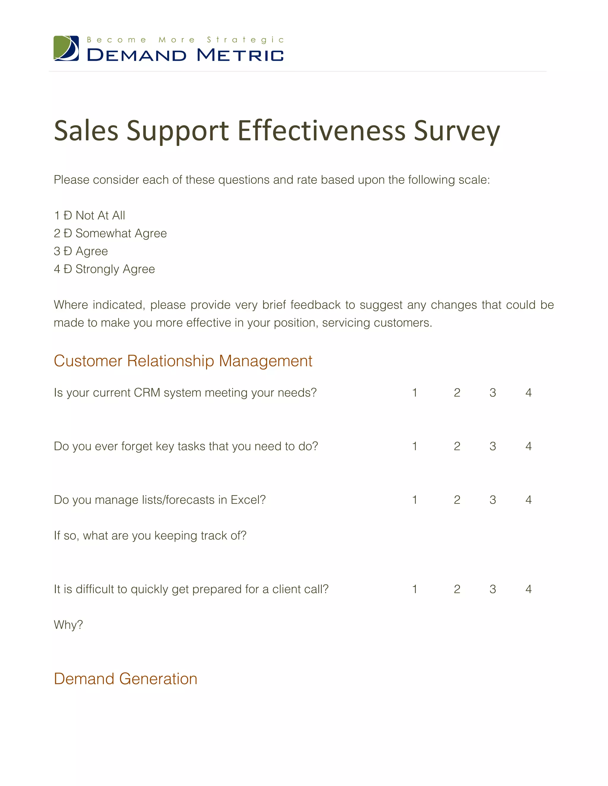Sales Support Effectiveness Survey | DOC