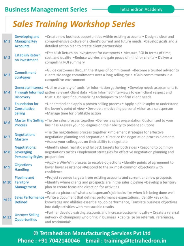 Sales Training Workshop Series by Tetrahedron | PDF