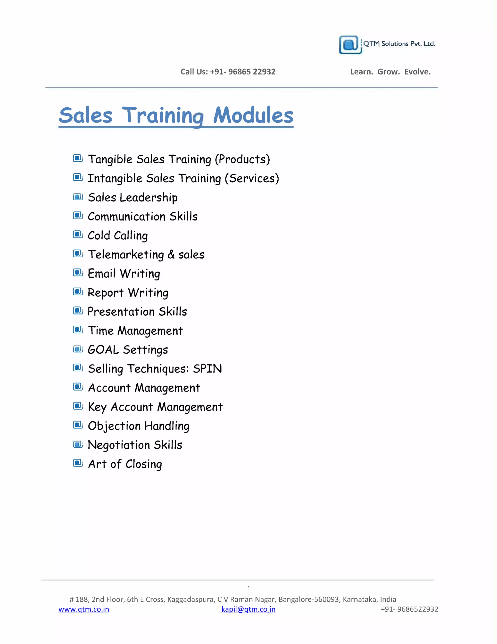 Sales training (by QTM Solutions) for Corporate Customers | PDF