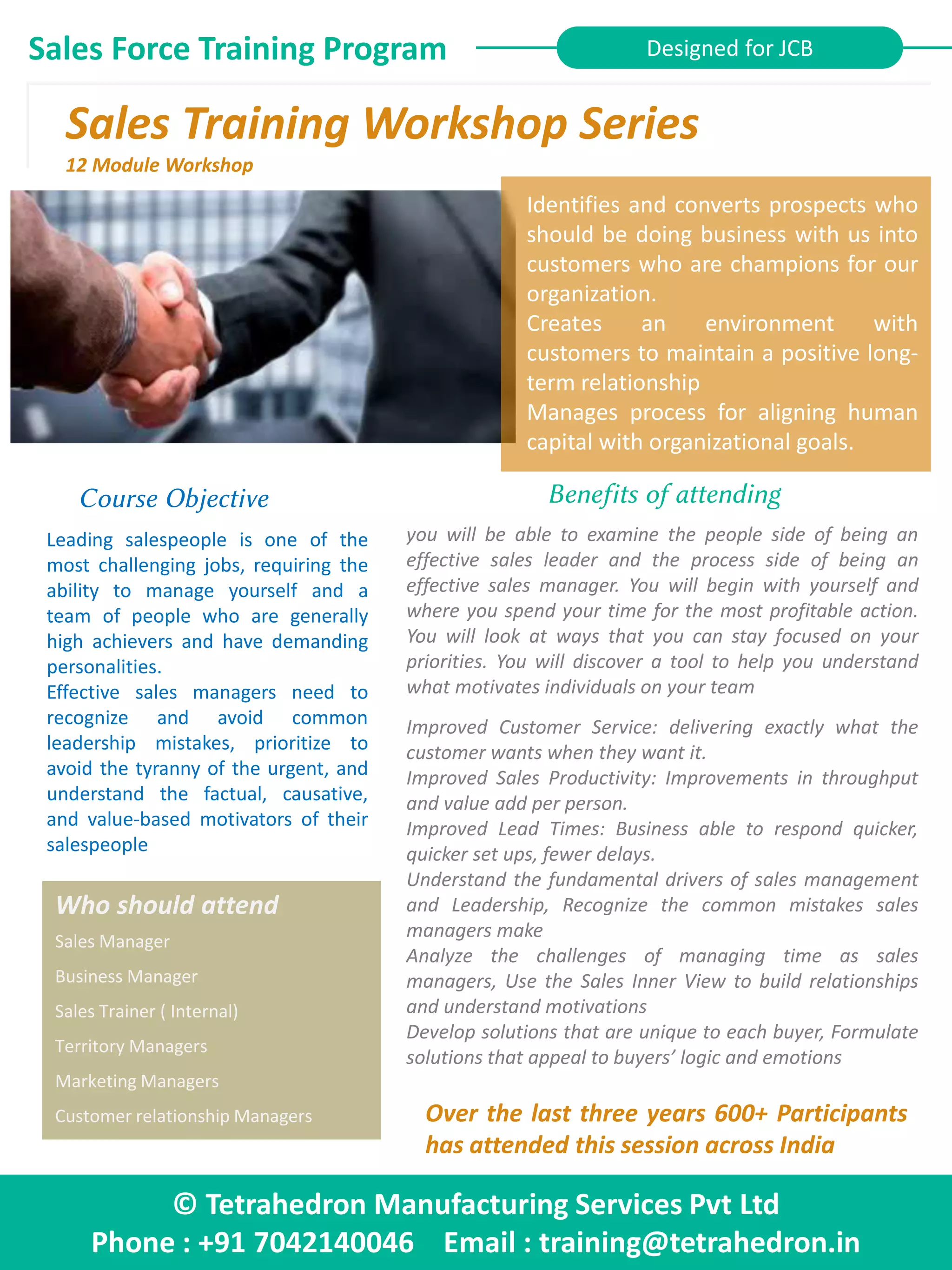 Sales Training Workshop Series 12 Module Workshop by Tetrahedron | PDF ...