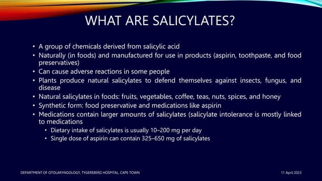 SALICYLATES IN ENT | PPTX | Ear, Nose and Throat Conditions | Diseases ...