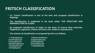 SALIENT FEATURES OF ALGAE AND FRITSCH CLASSIFICATION.pptx