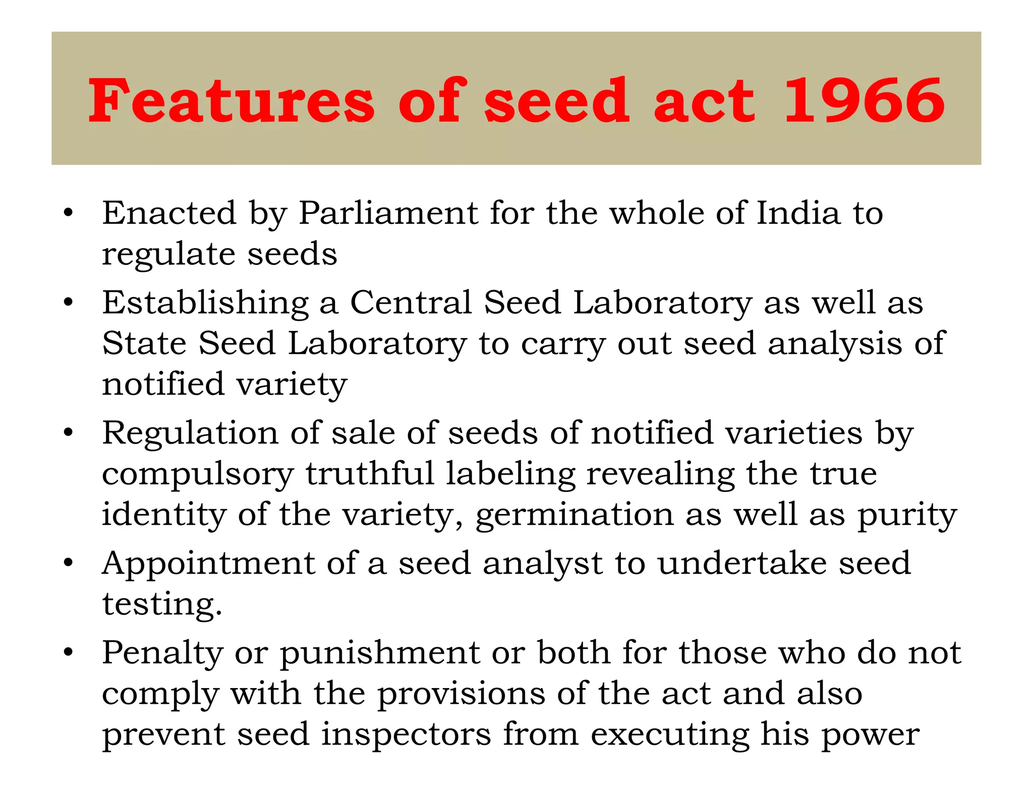 Salient features of national seed policies and Role of various sectors ...