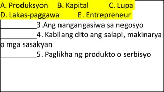 IBA'T-IBANG SALIK NG PRODUKSYON at KAHALAGAHAN NITO | PPTX