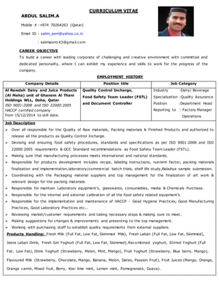 Salim qc cv | DOCX