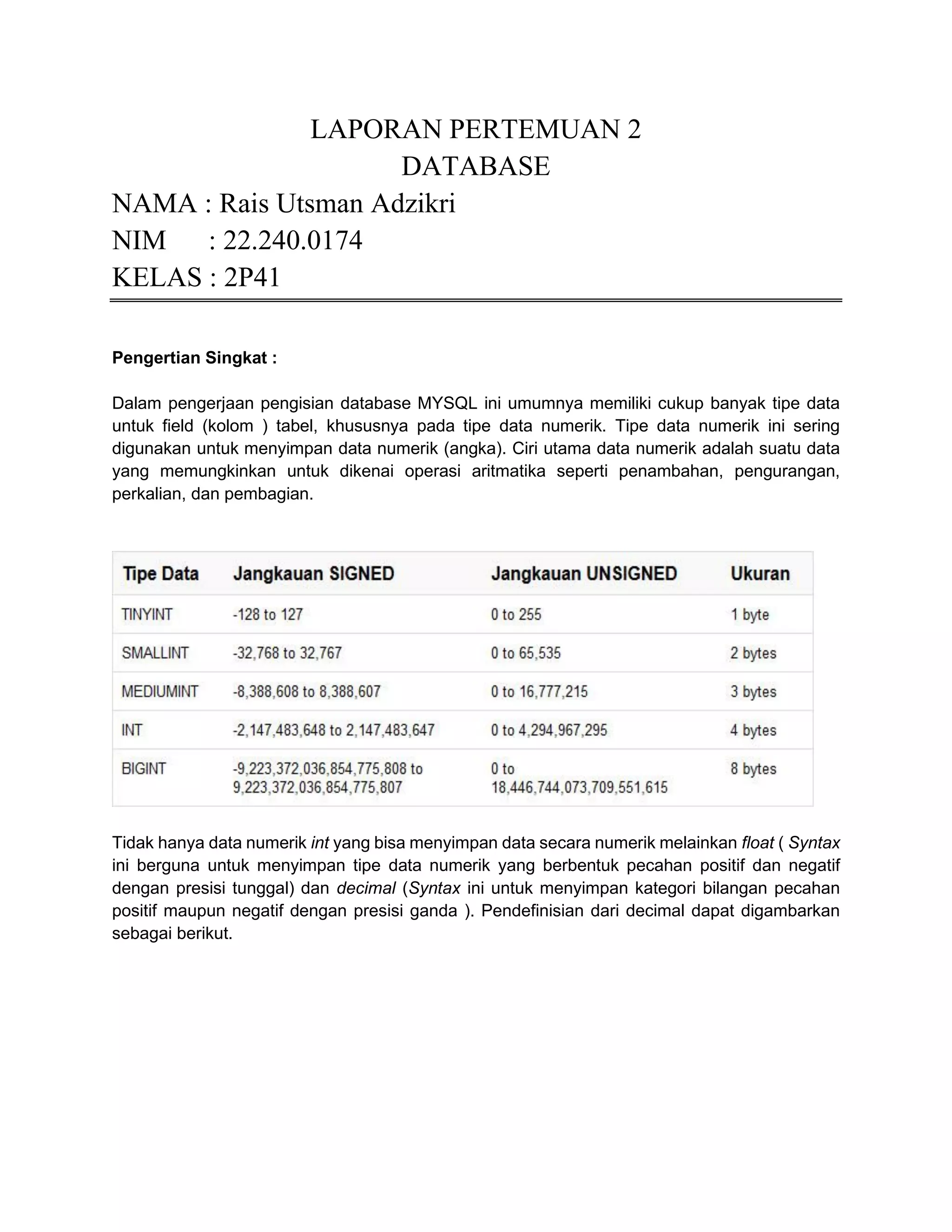 Praktikum Pertemuan 2 ( Tipe Data Numerik ) | PDF