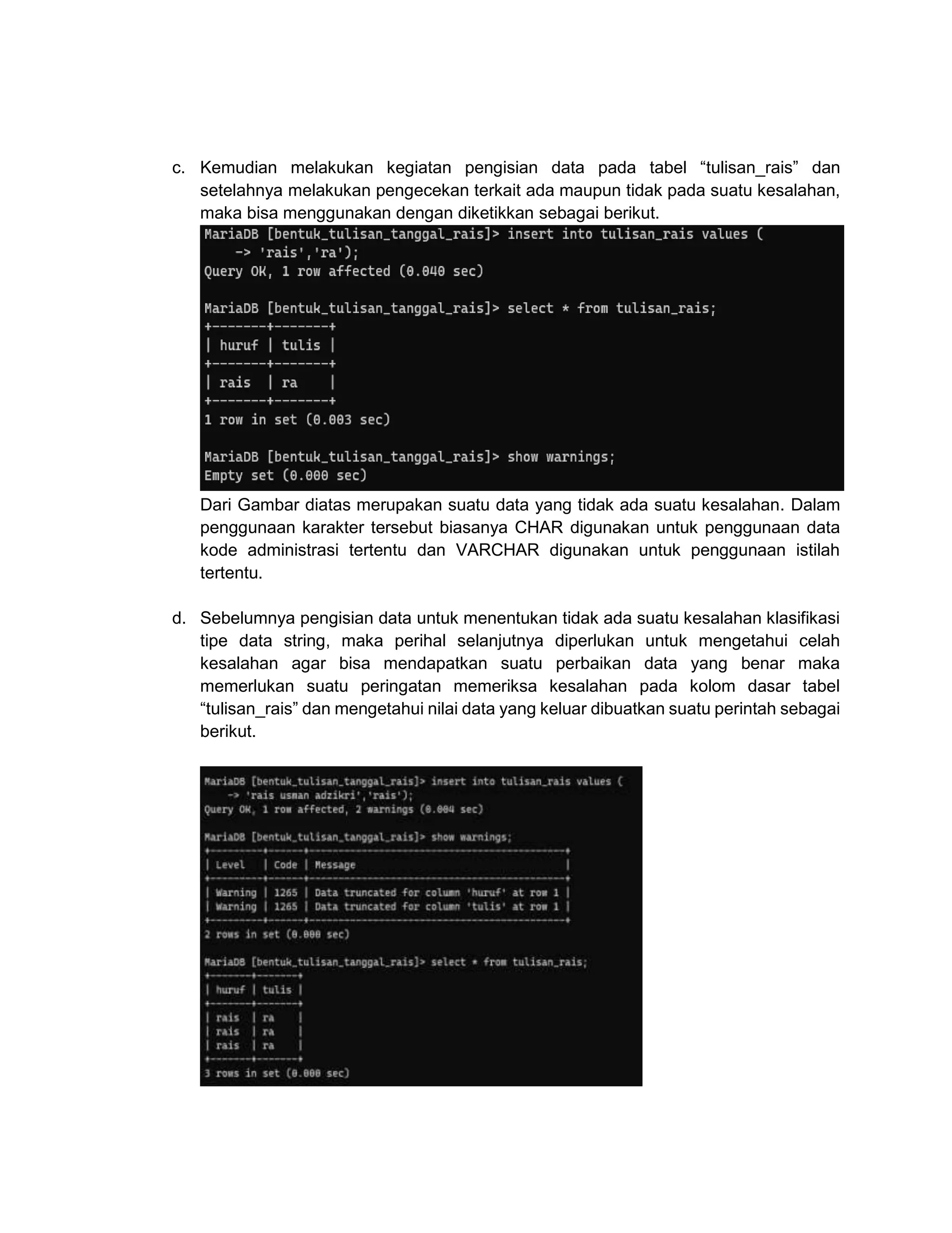 Laporan Praktikum 3 Sistem Basis Data ( Data String ) | PDF