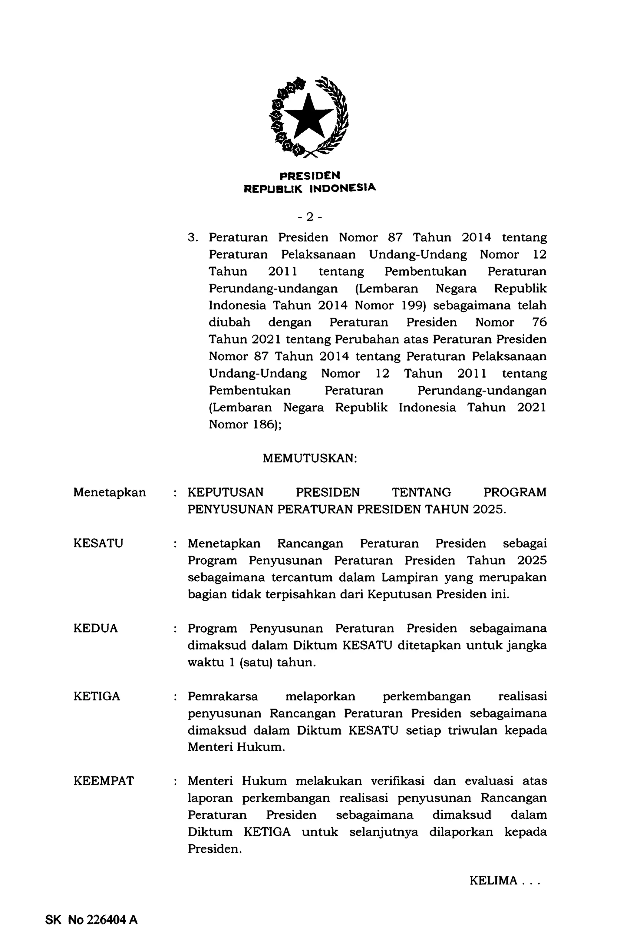 Dokumen Salinan Keppres Nomor 5 Tahun 2025 | PDF