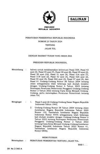 Salinan PP Nomor 23 Tahun 2024 (Jalan Tol) (1).pdf