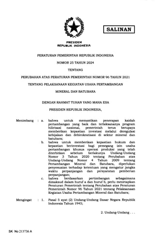 Salinan PP Nomor 25 Tahun 2024. kumparanNews, kumparan.com