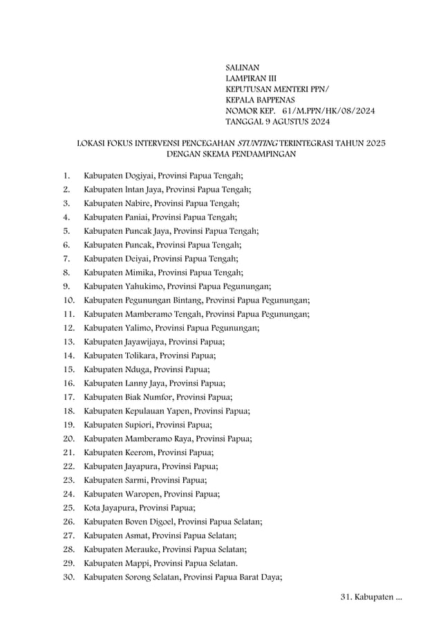 [SALINAN] SK Menteri Nomor 61 Tahun 2024 Penetapan Lokus Pencegahan Stunting Tahun 2025.pdf