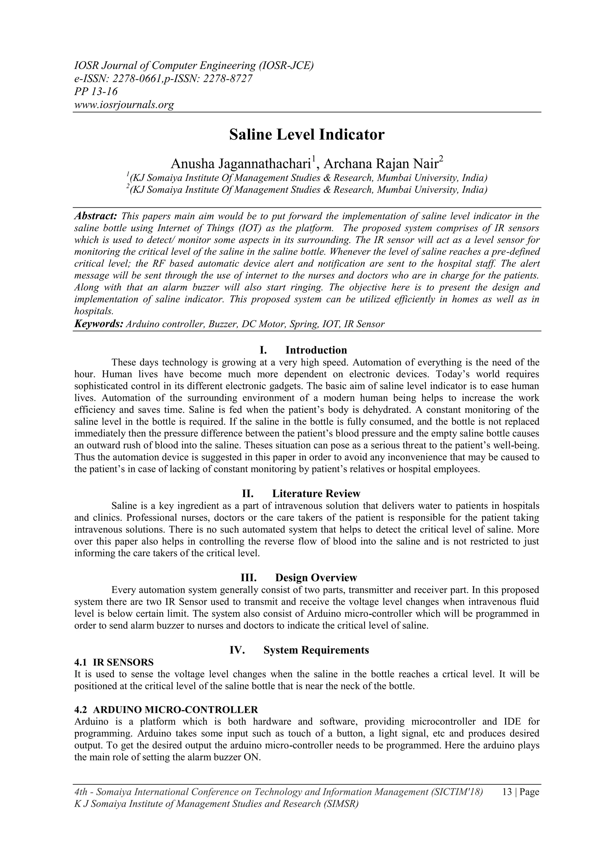 Saline level indicator | PDF