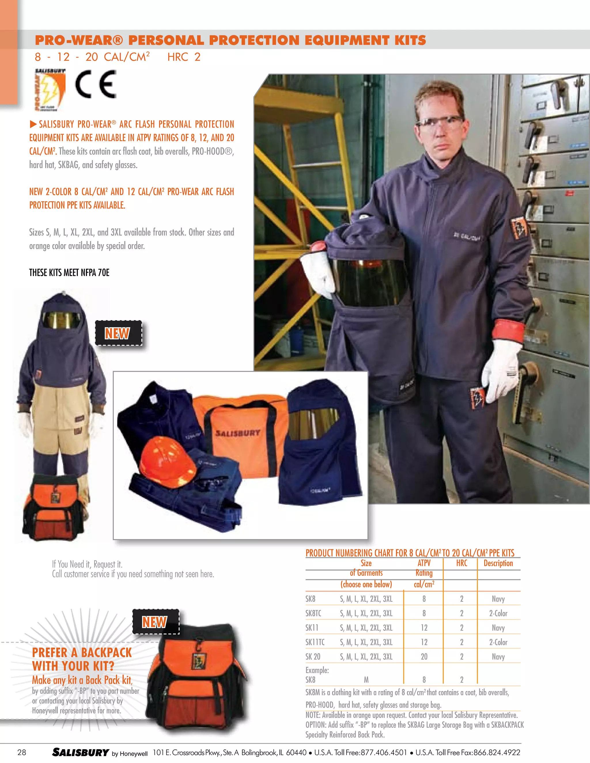 Salisbury Pro-Wear HRC2 Arc Flash Clothing & Protection Kit 8 cal/cm² ...