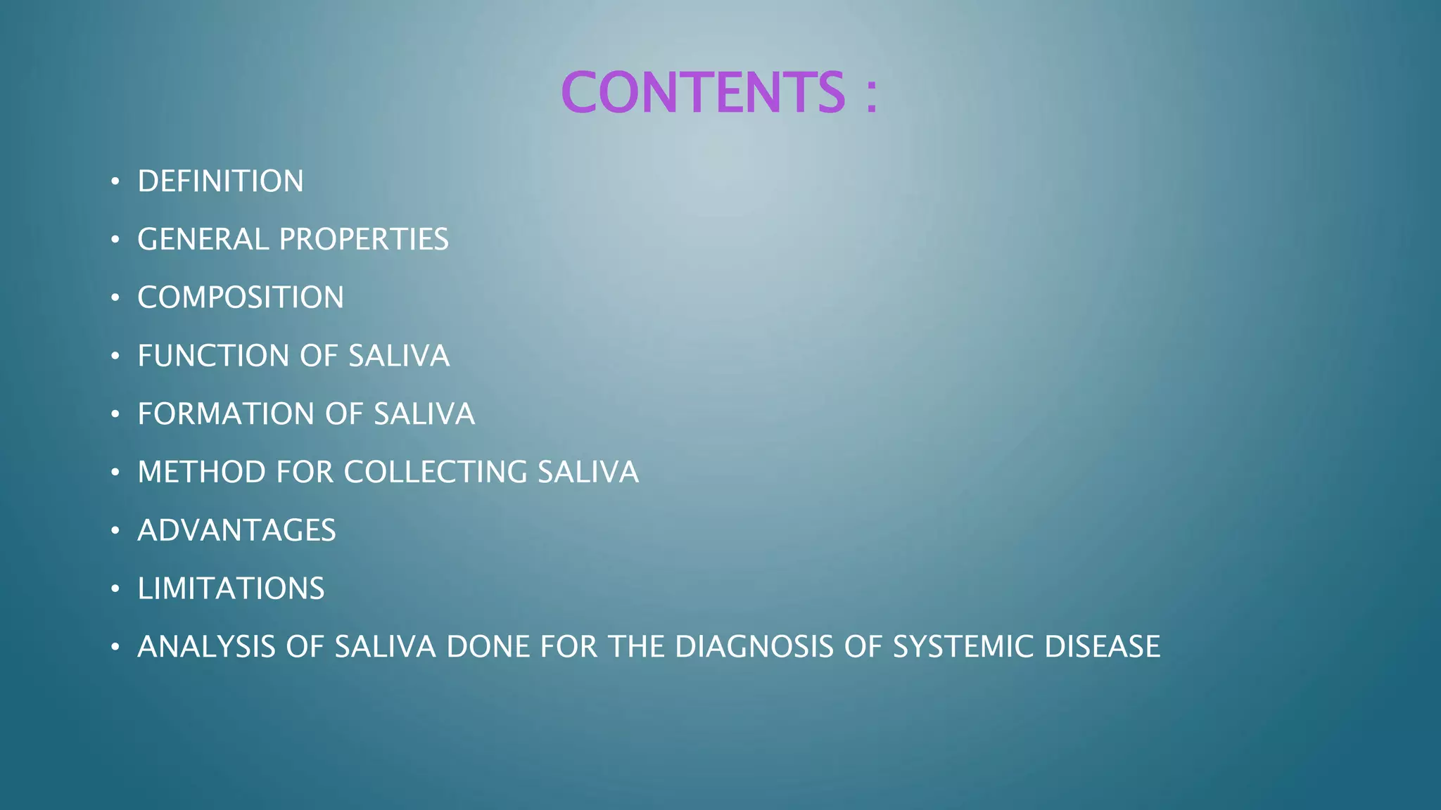 Saliva - Diagnostic Tool | PPTX