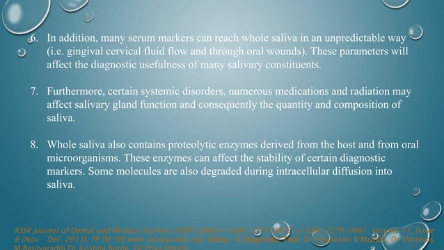 Saliva - Diagnostic Tool | PPTX