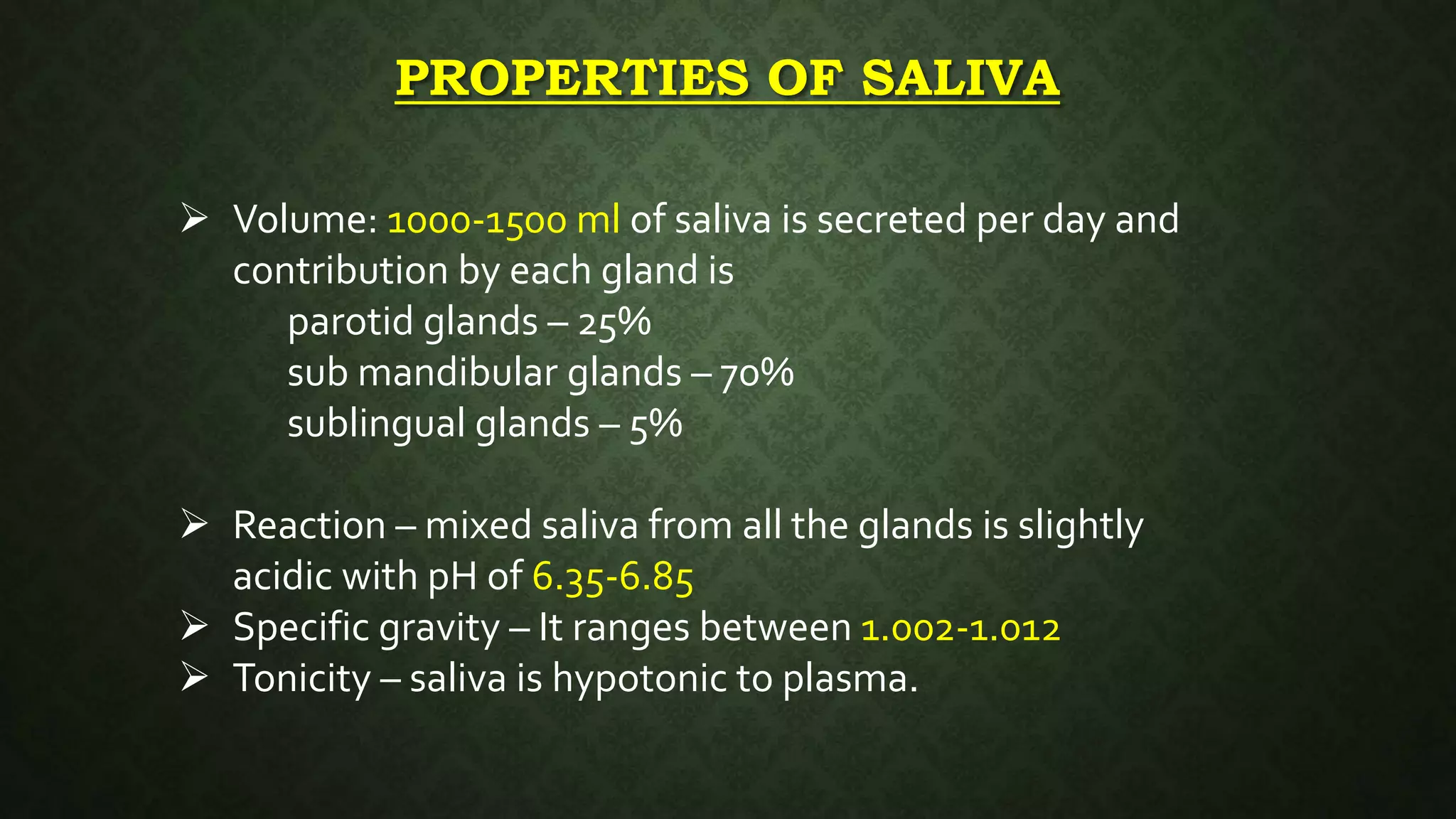 Saliva - applied physiology and its role in dental caries | PPTX