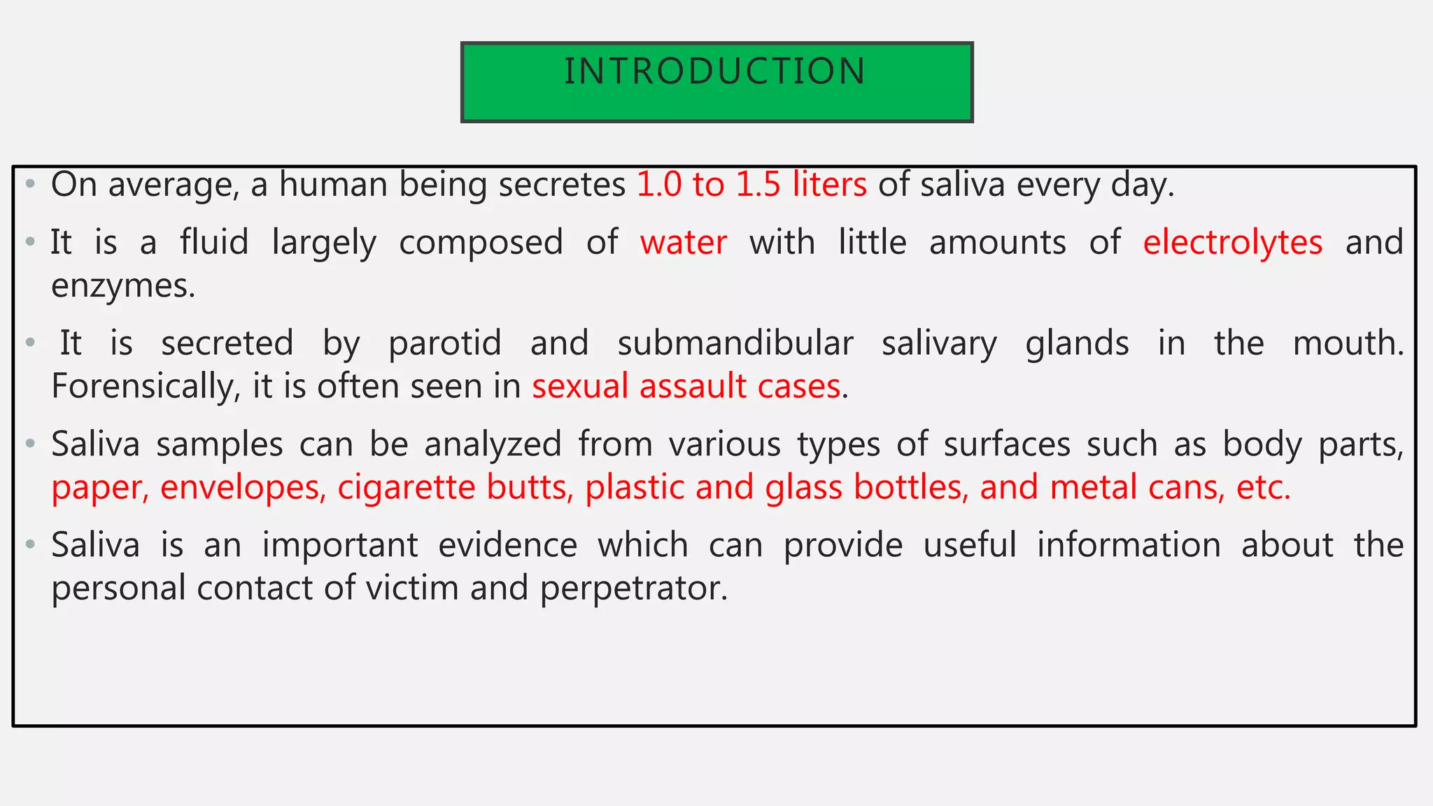Saliva Analysis Methods -Forensic Biology | PPTX