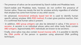 Saliva Analysis Methods -Forensic Biology | PPTX