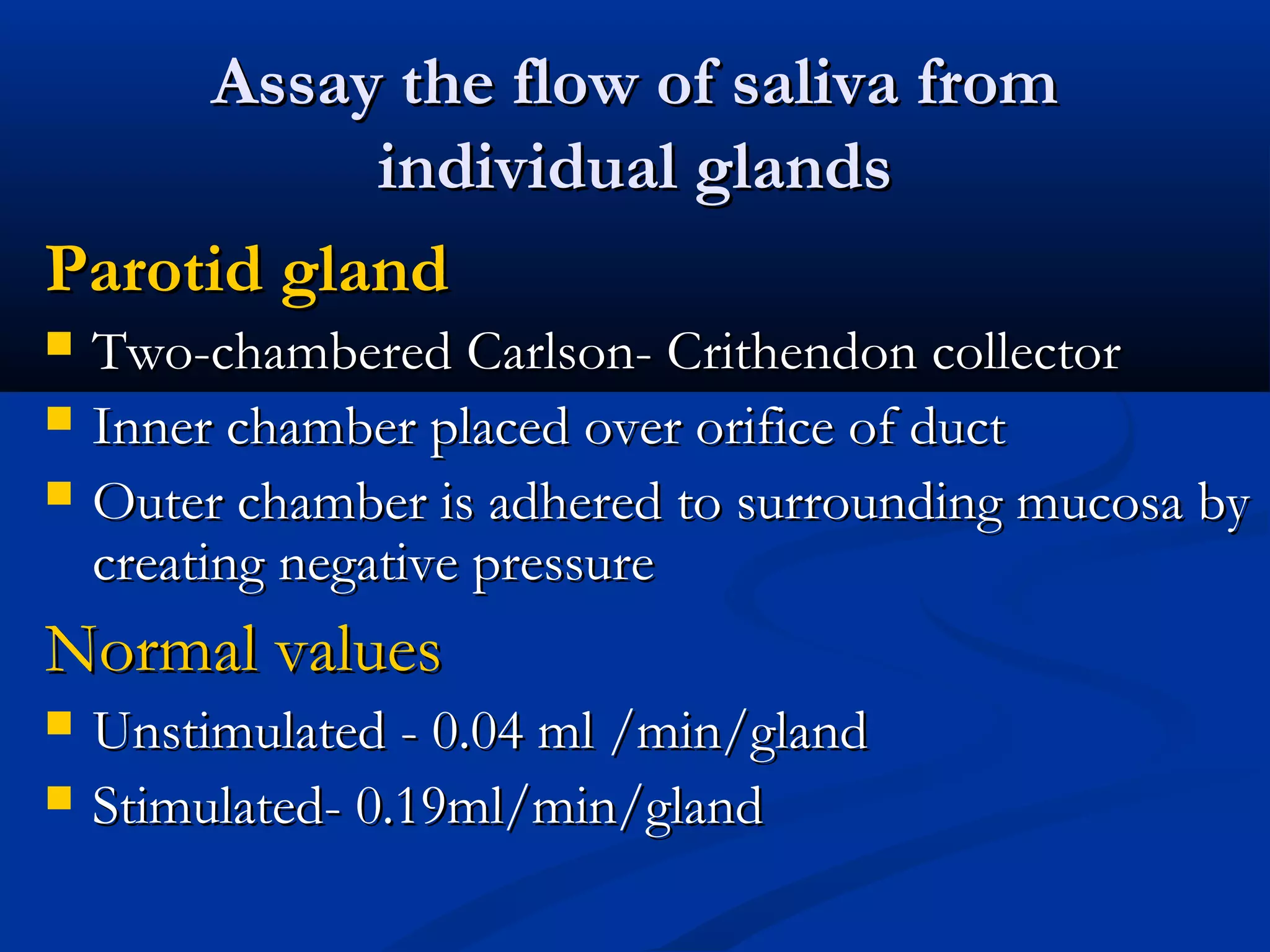 Salivary function tests by Dr. Philips Mathew; MDS, Ph.D | PPT