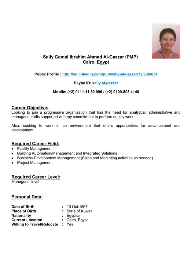 Sally CV 15 Aprl2012(Docx) Brief | DOCX