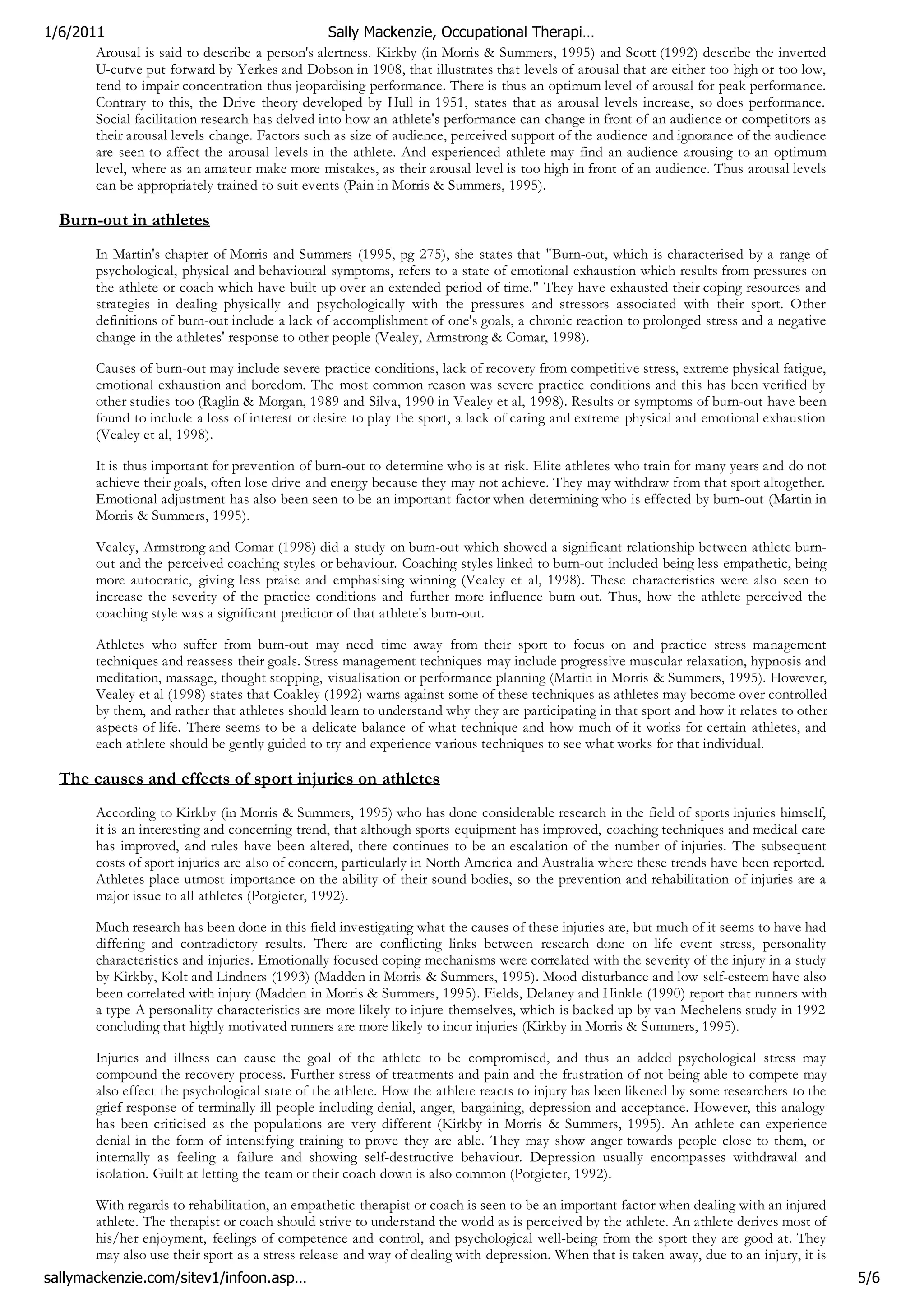 Occupational therapist, information on sports psychology | PDF