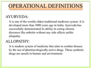 survey on allopathy and ayurvedic medicines | PPTX