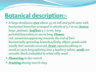 Ayurvedic Pharmacology of Salamalia malabarica & its Pharmacognocy | PPT