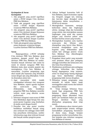 Analisis Pengaruh Ewom terhadap Citra Destinasi, Kepuasan Wisatawan dan Loyalitas Destiansi Setu ...