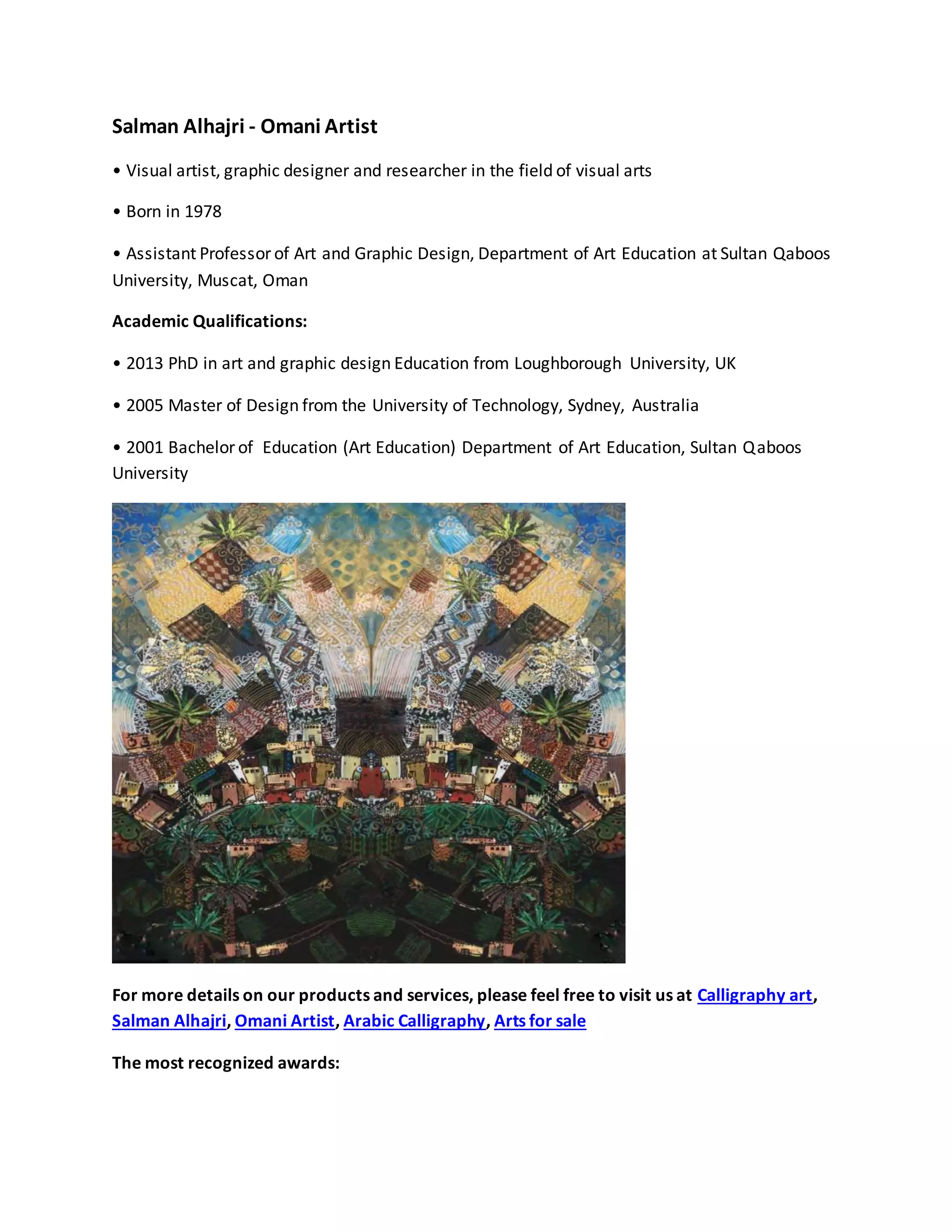 Salman alhajri omani artist | DOCX | Arts and Crafts | Hobbies & Interests