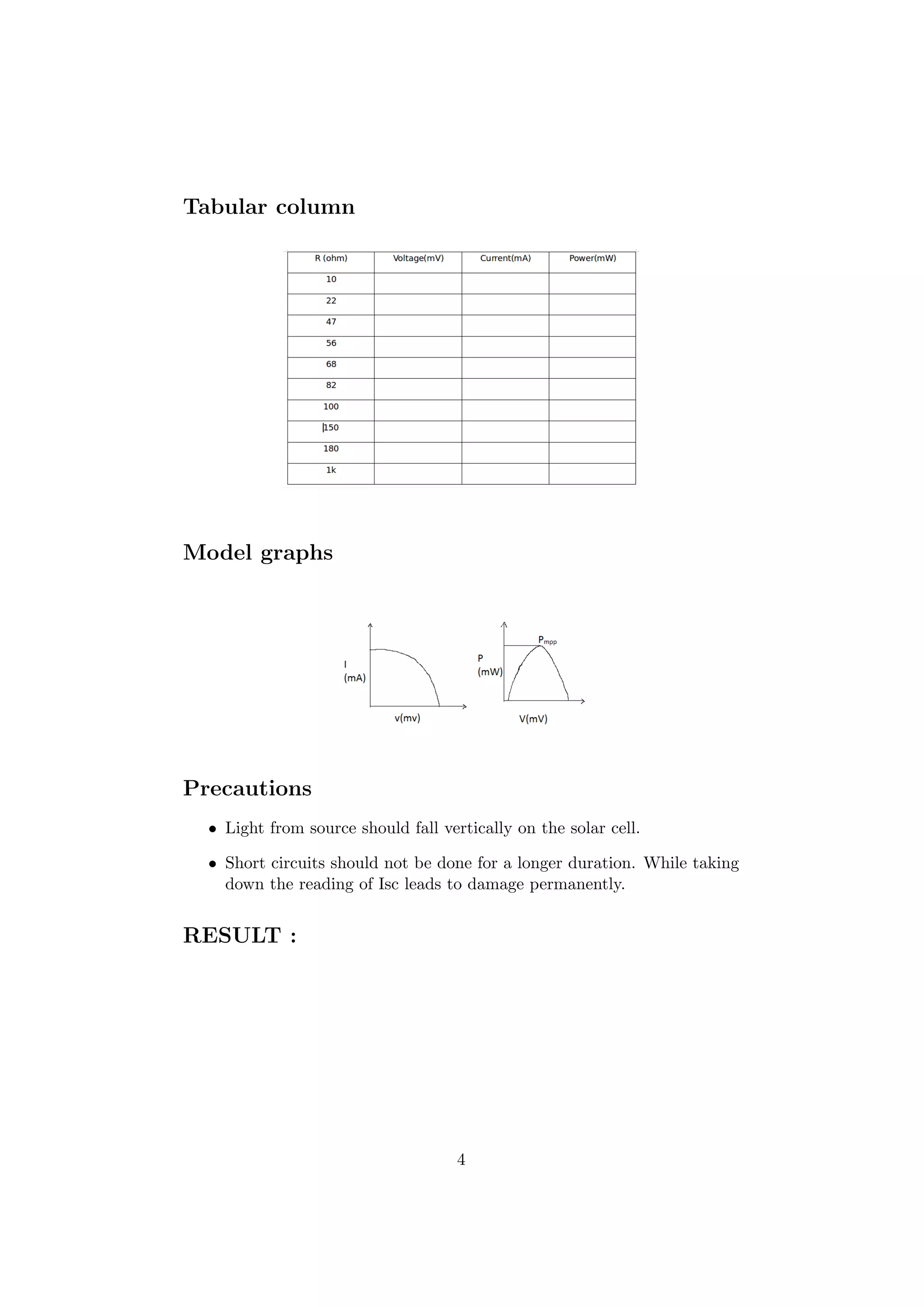 procedure sheet for the experiment " SOLAR CELL" | PDF