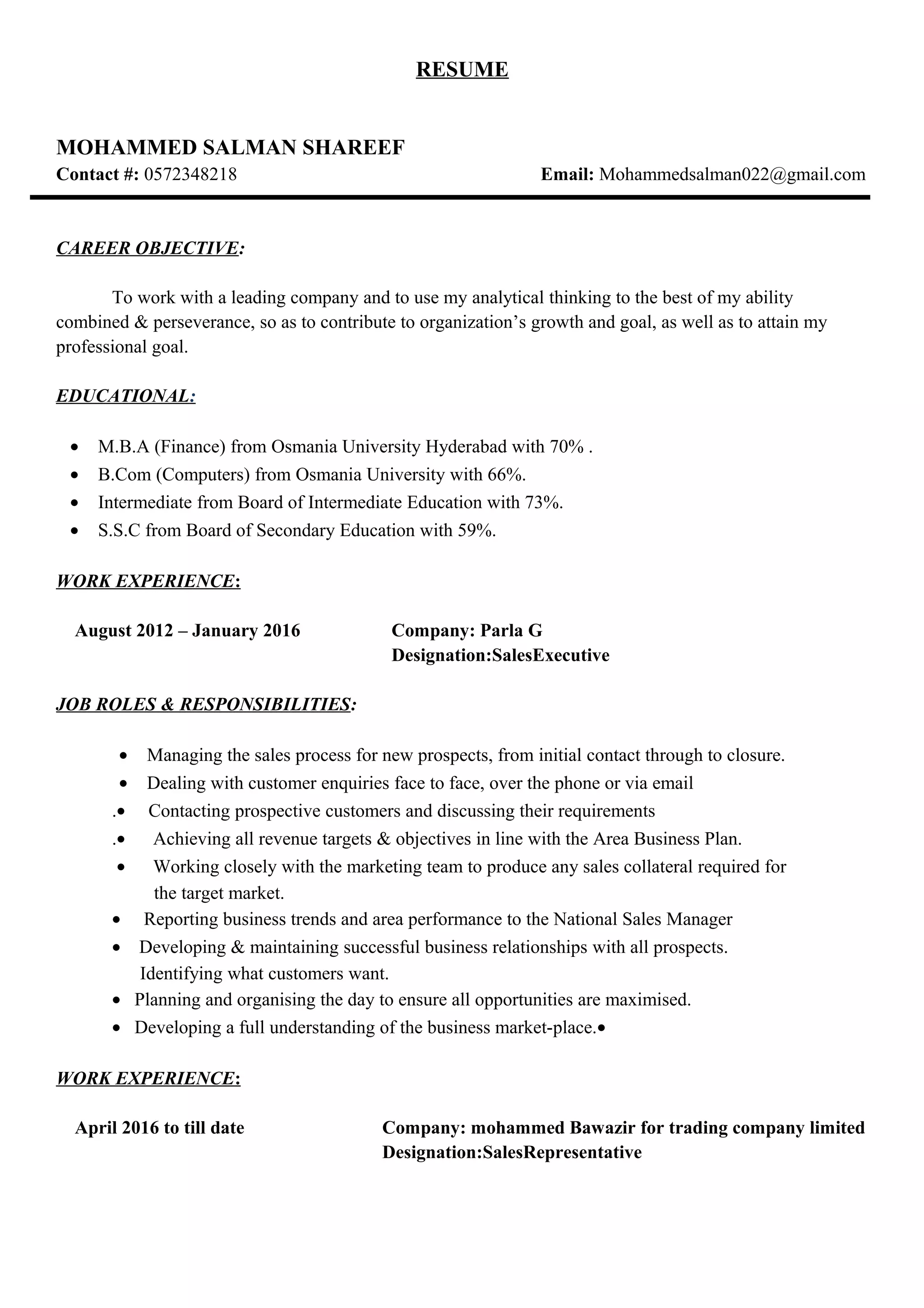 Salman present cv | DOC