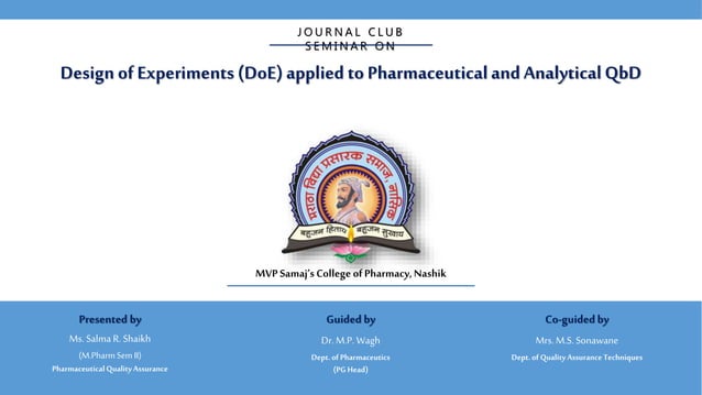 Design Of Experiments (DOE) Applied To Pharmaceutical and Analytical ...