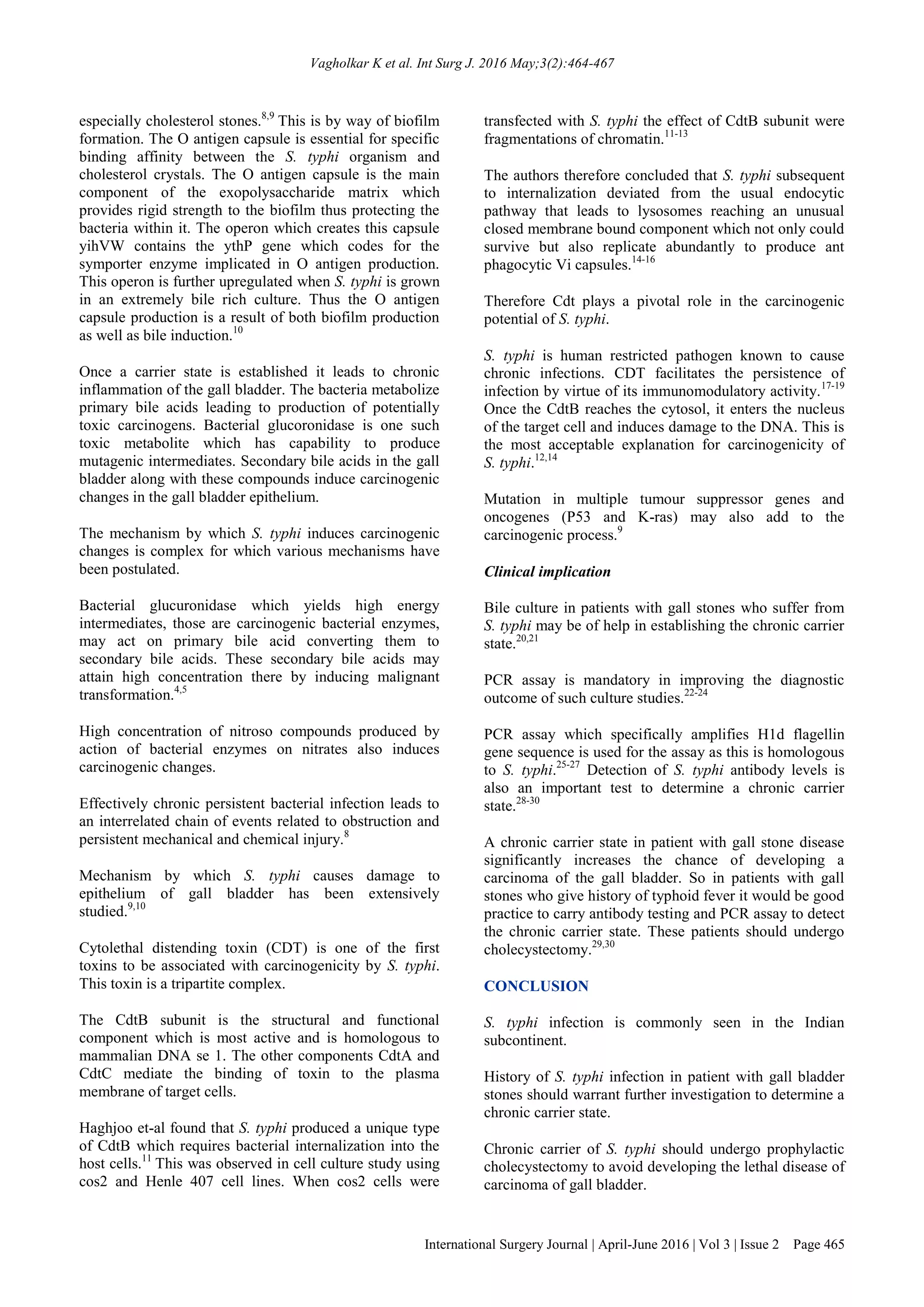 Chronic Salmonella typhi carrier state: a precursor to gall bladder ...