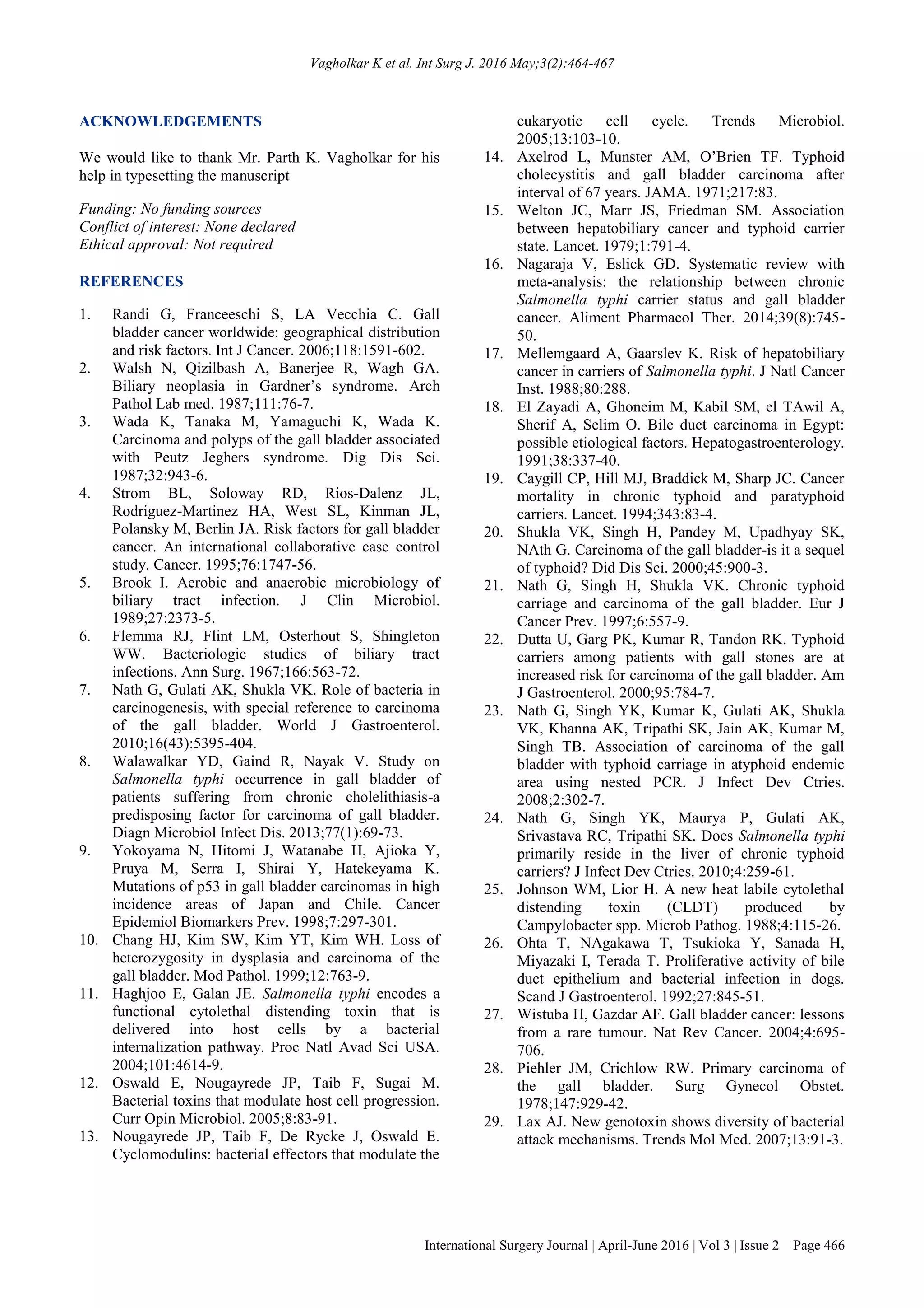 Chronic Salmonella typhi carrier state: a precursor to gall bladder ...