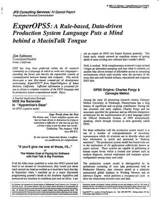 ExperOPS5: A Rule-based, Data-driven Production System Language Puts a Mind behind a MacinTalk ...